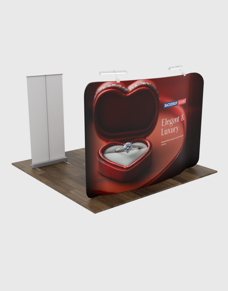 3m x 3m Booth Kit with Backwall and Rollup Banner Stand – Backdropsource AU