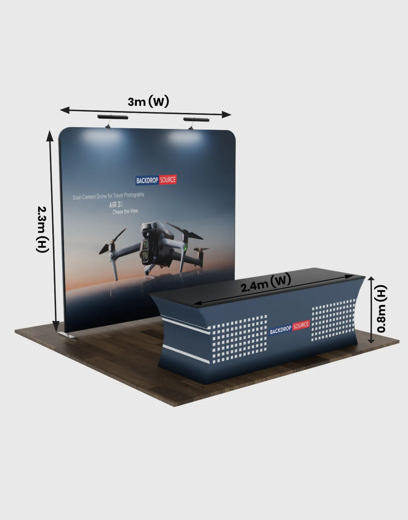 Compact 3m Booth Kit with Backwall and Table Cover – Backdropsource AU