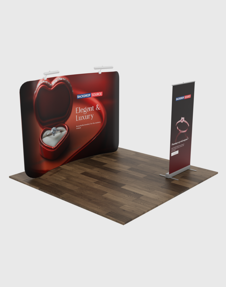 3m x 3m Booth Kit with Backwall and Rollup Banner Stand – Backdropsource AU